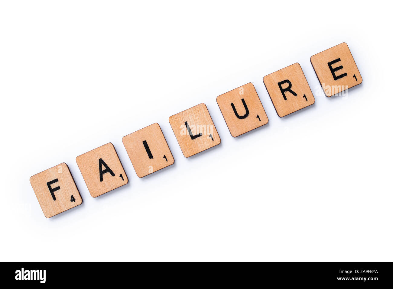 London, UK - June 12th 2019: The word FAILURE, spelt with wooden letter ...
