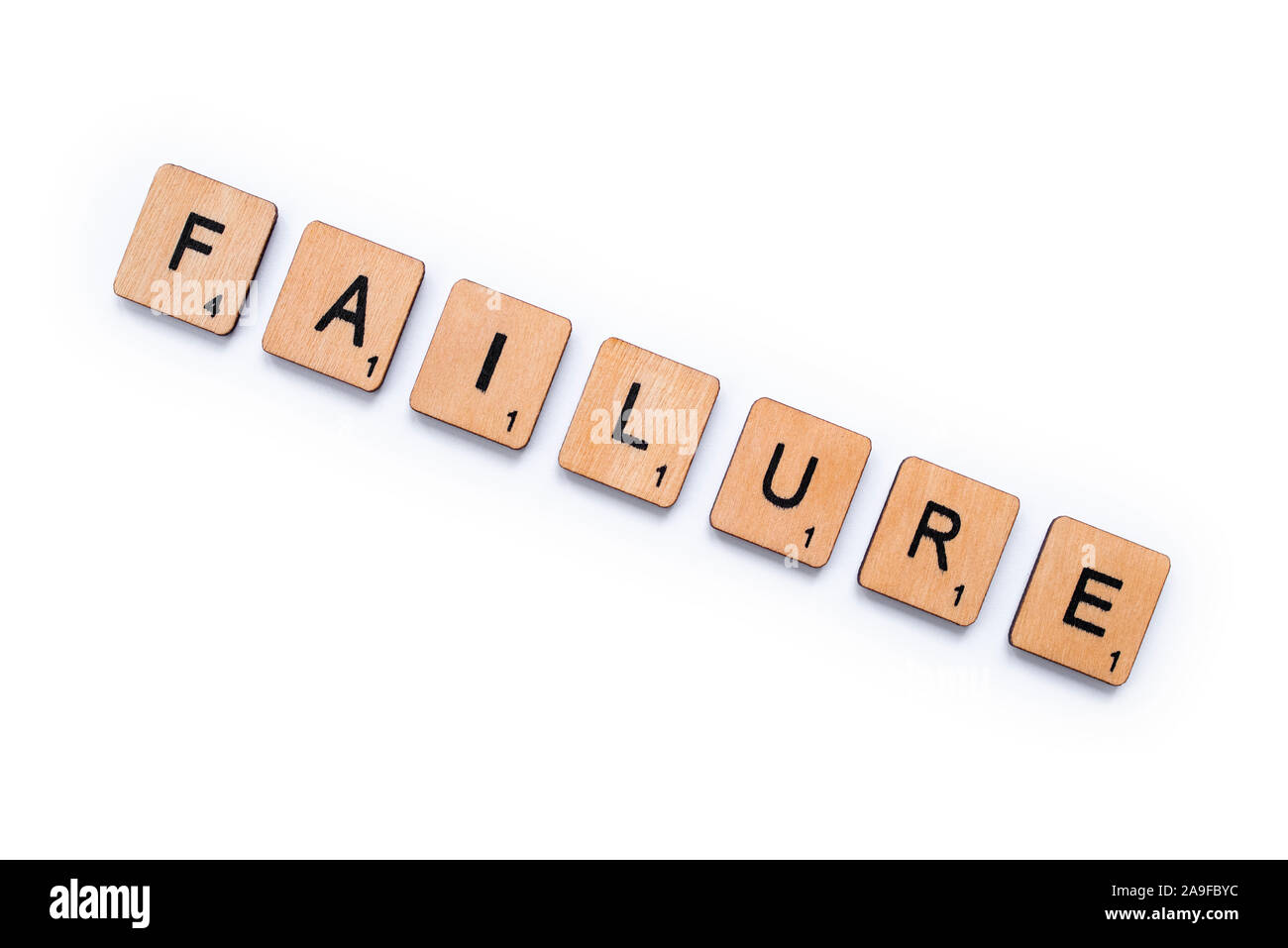 London, UK - June 12th 2019: The word FAILURE, spelt with wooden letter ...