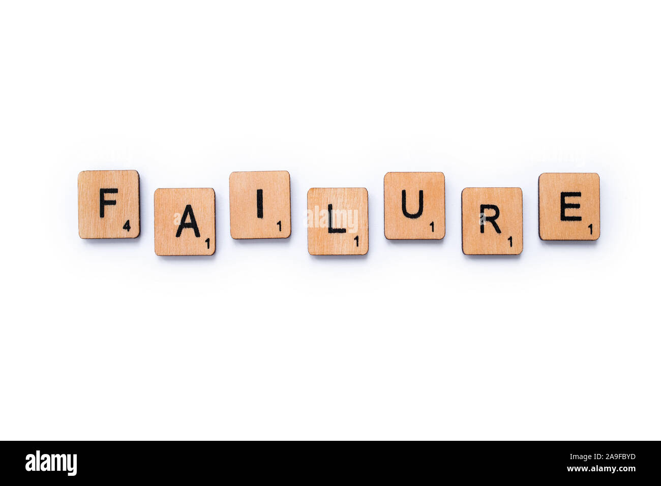 London, UK - June 12th 2019: The word FAILURE, spelt with wooden letter ...