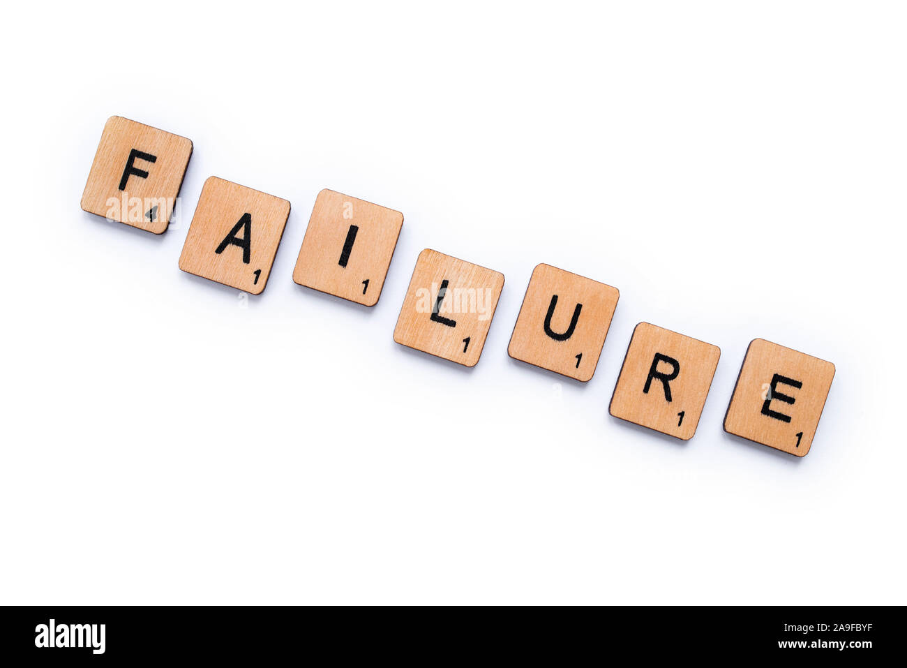 London, UK - June 12th 2019: The word FAILURE, spelt with wooden letter ...