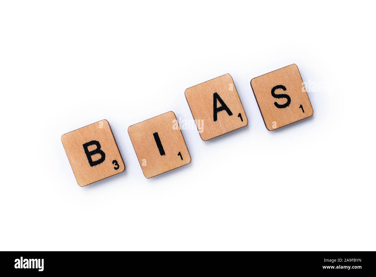 London, UK - June 12th 2019: The word BIAS, spelt with wooden letter ...