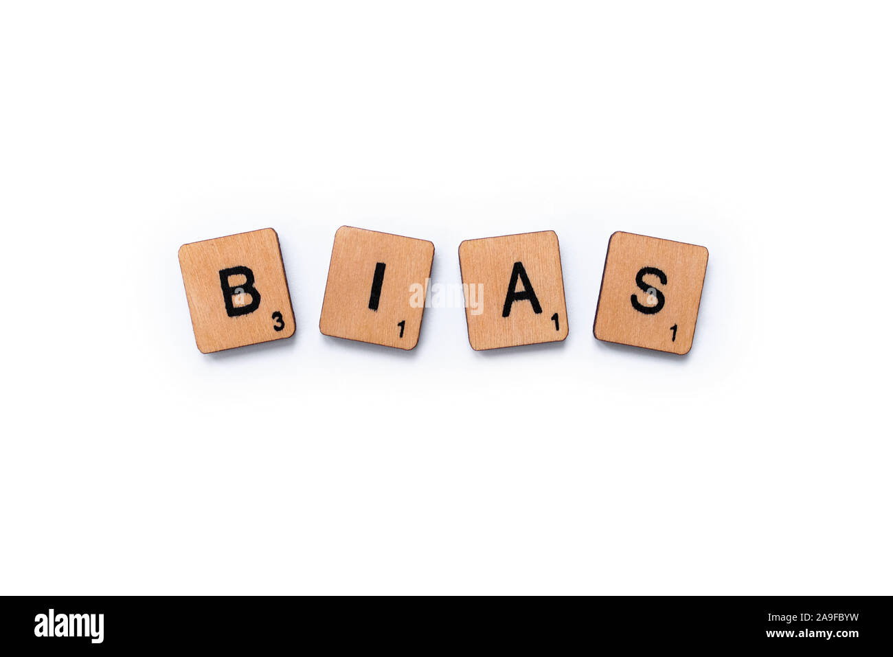 London, UK - June 12th 2019: The word BIAS, spelt with wooden letter ...