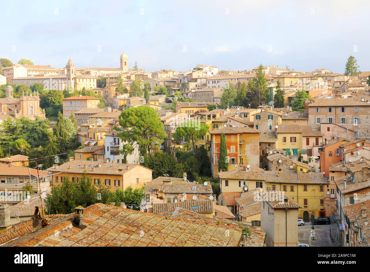 Perugia old city panoramic view of the roofs of historic quarter with ...