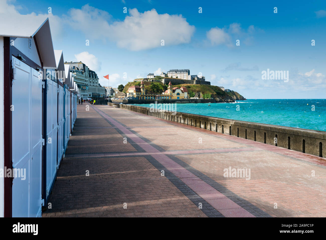 Granville, Manche / France - 18 August, 2019: many white beach huts on ...