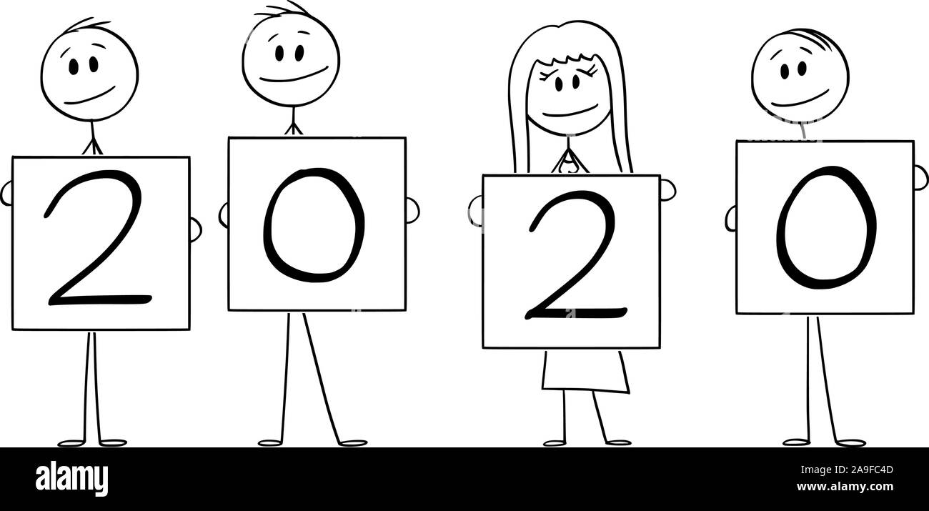 Vector cartoon stick figure drawing conceptual illustration of four ...