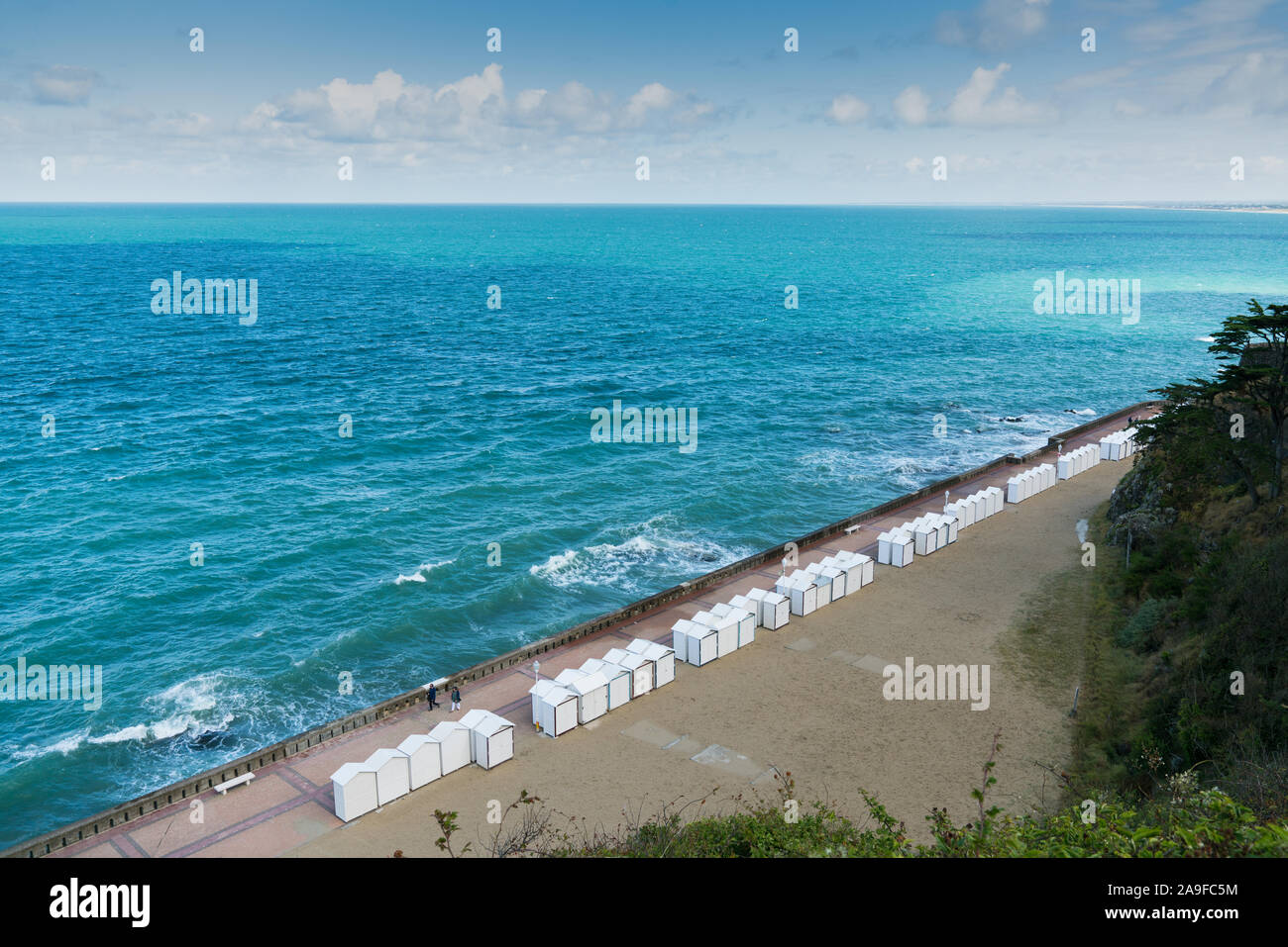 Granville, Manche / France - 18 August, 2019: many white beach huts on ...