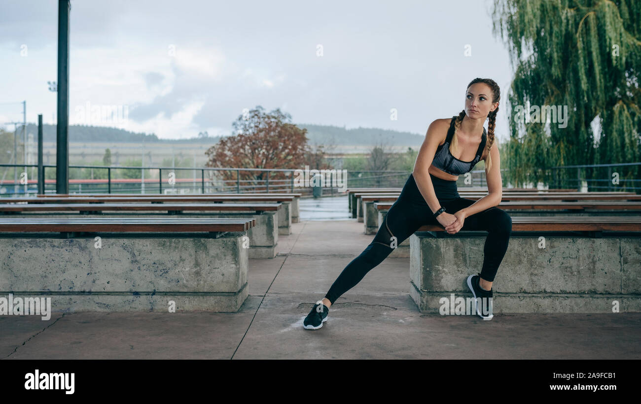 Leg woman sitting on bench hi-res stock photography and images - Alamy
