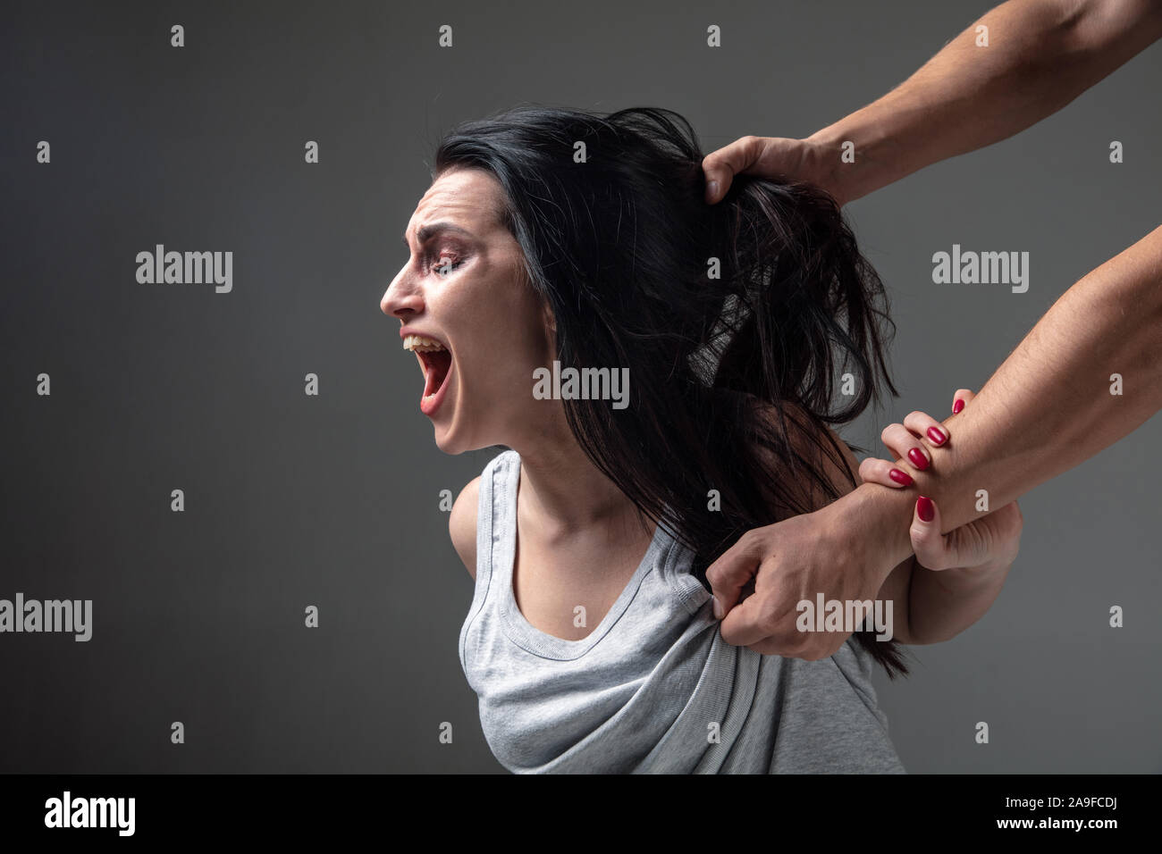 Woman in fear of domestic abuse and violence, concept of female rights ...