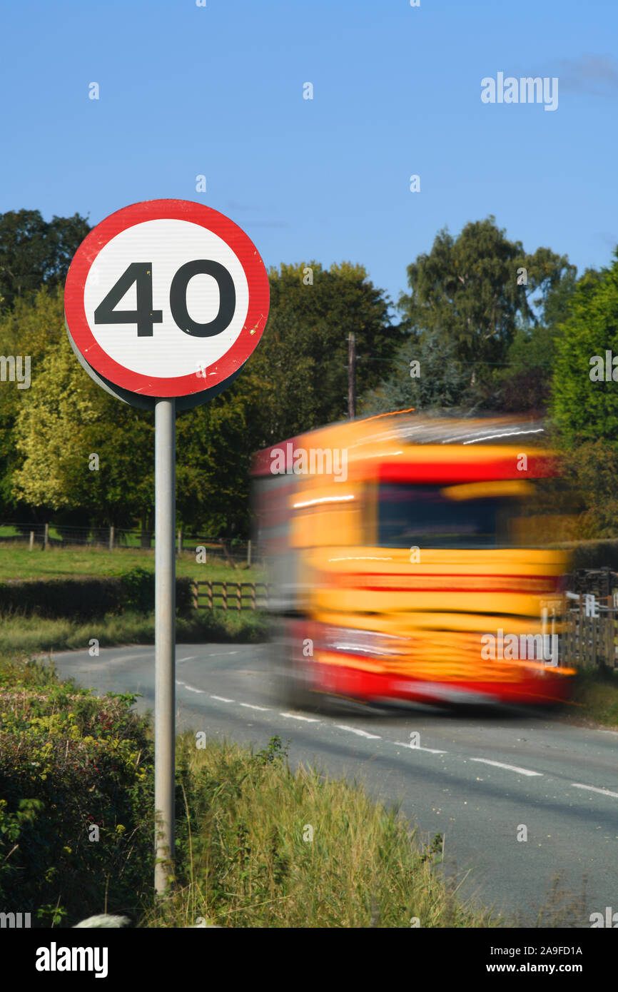 lorry passing 40mph roadside speed limit warning sign united kingdom ...