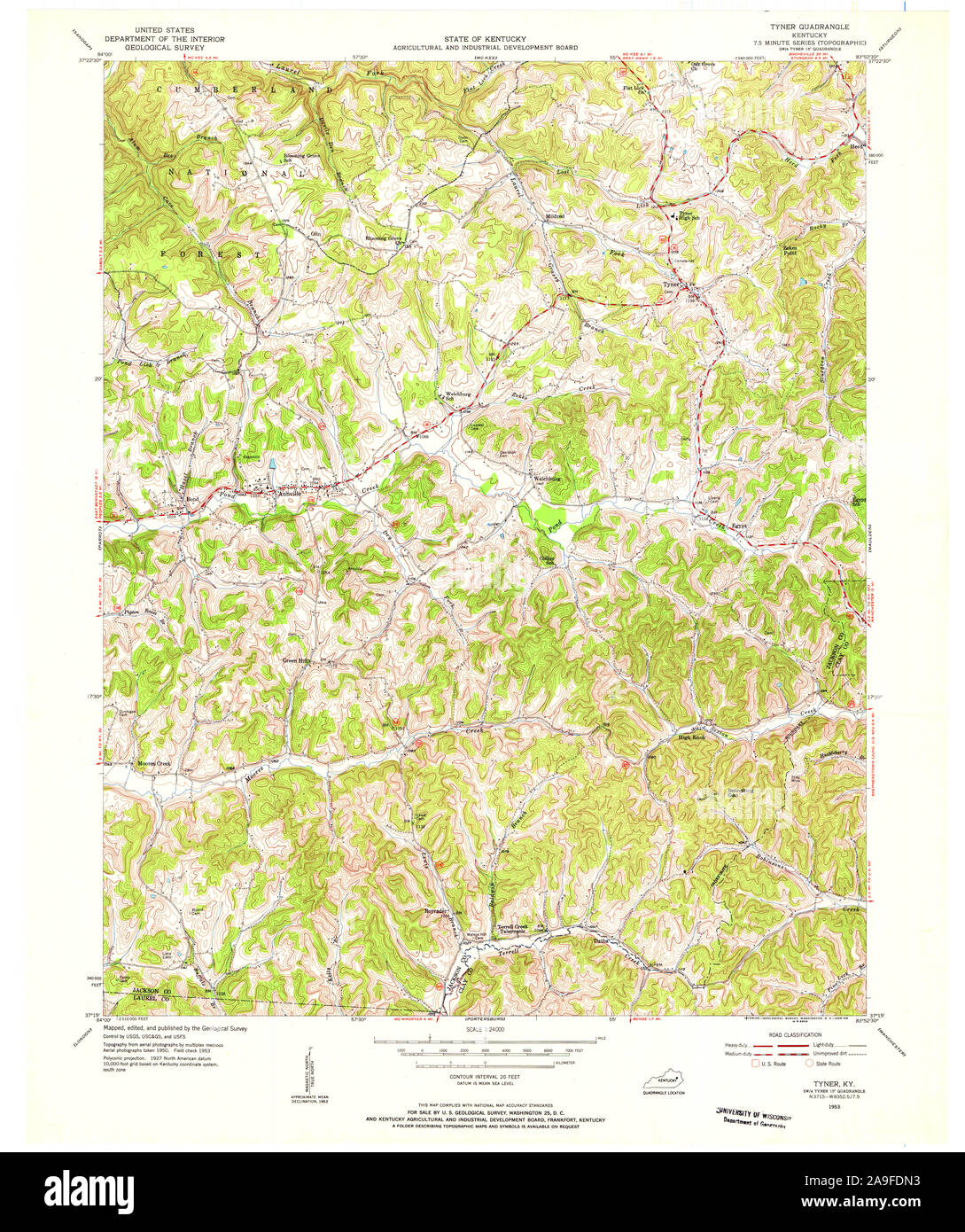 USGS TOPO Map Kentucky KY Tyner 709879 1953 24000 Stock Photo - Alamy