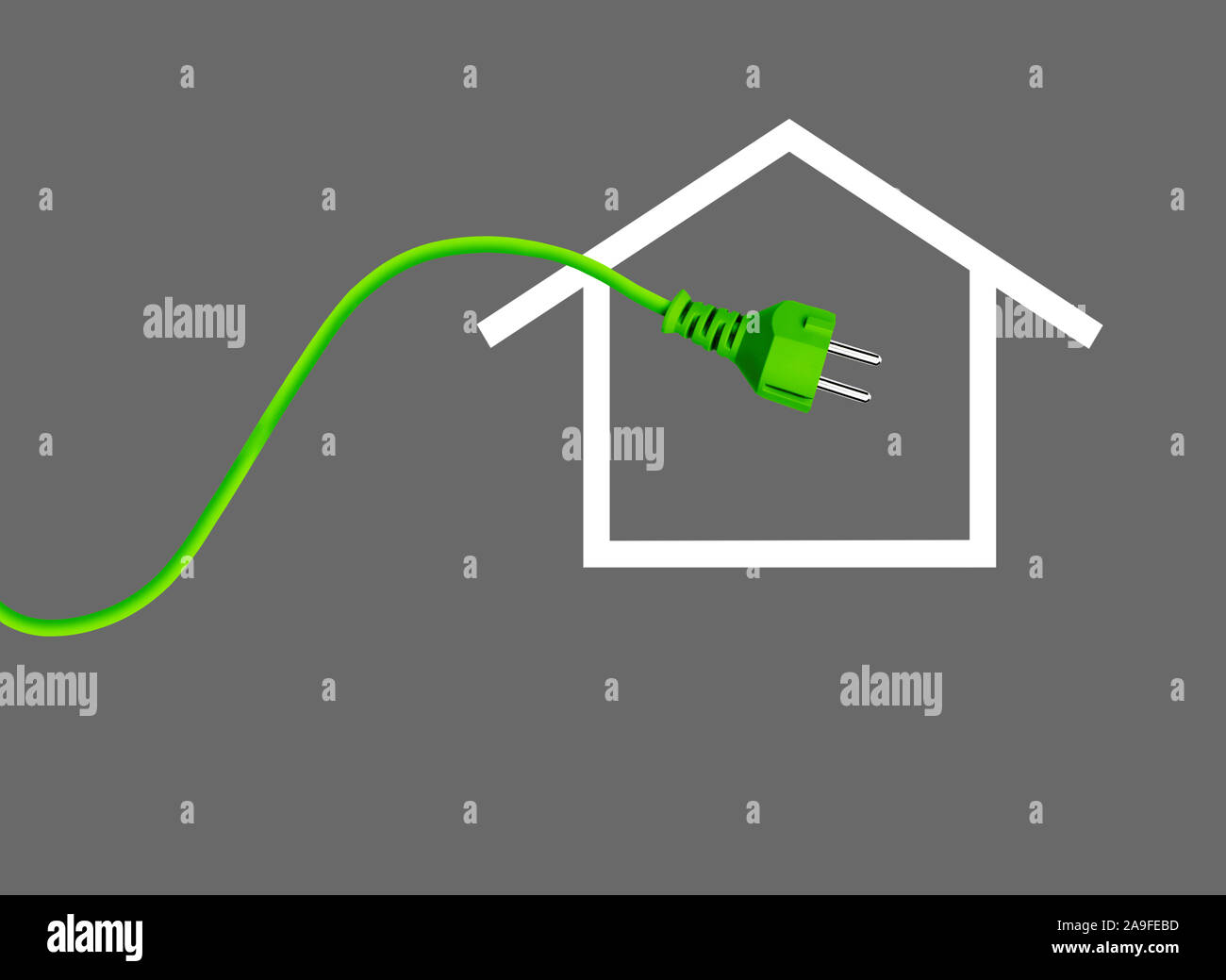 Green power plug with house Stock Photo - Alamy