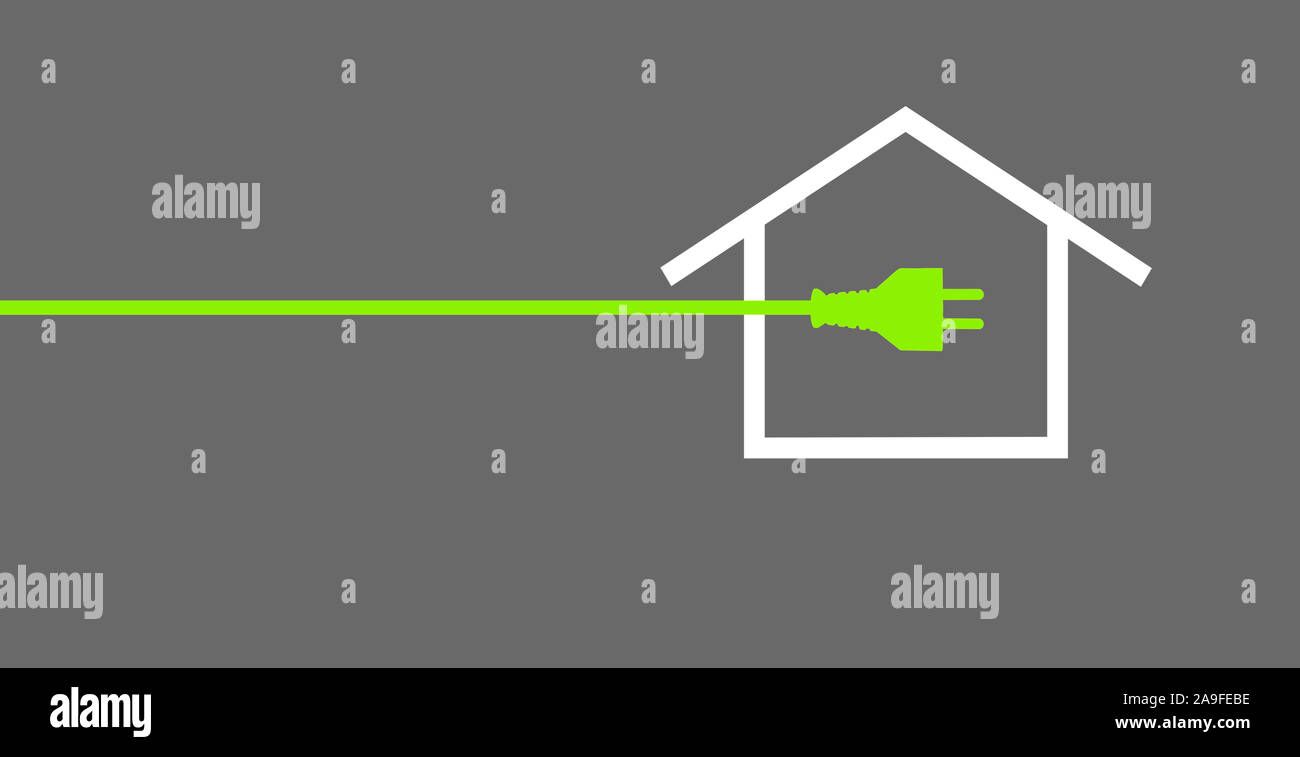 Green power plug with house Stock Photo - Alamy
