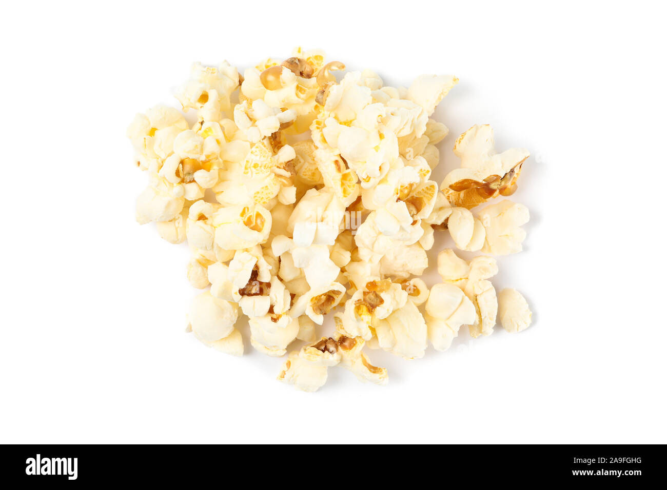 Popcorn pile isolated on white background, close up Stock Photo - Alamy