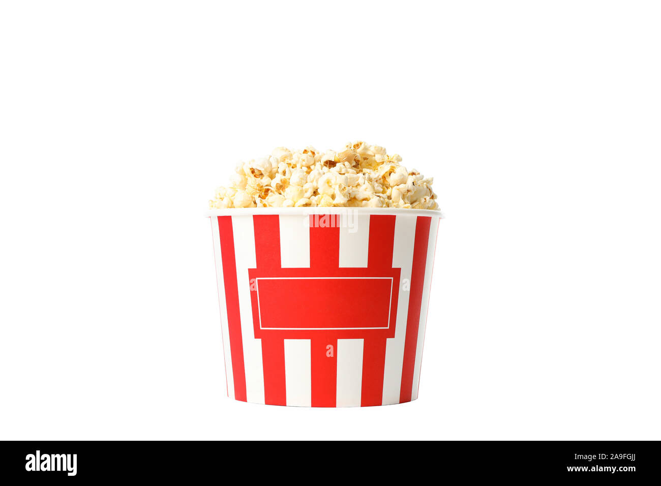 Striped bucket with popcorn isolated on white background Stock Photo ...
