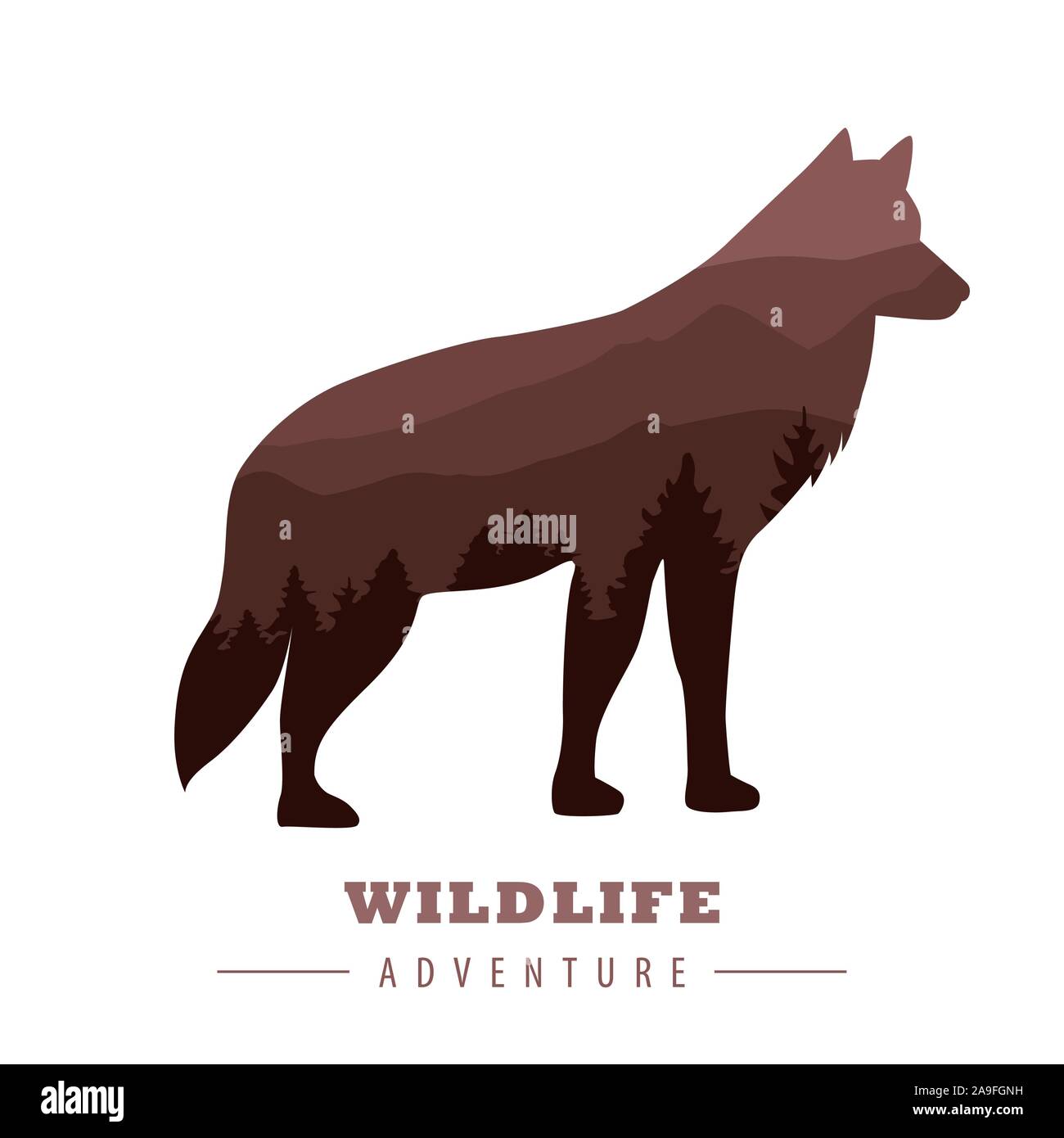 wildlife adventure wolf silhouette with forest landscape vector ...