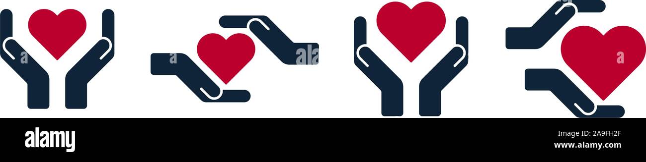 Hands and palms with heart shapes. Health care, love, attention symbol ...