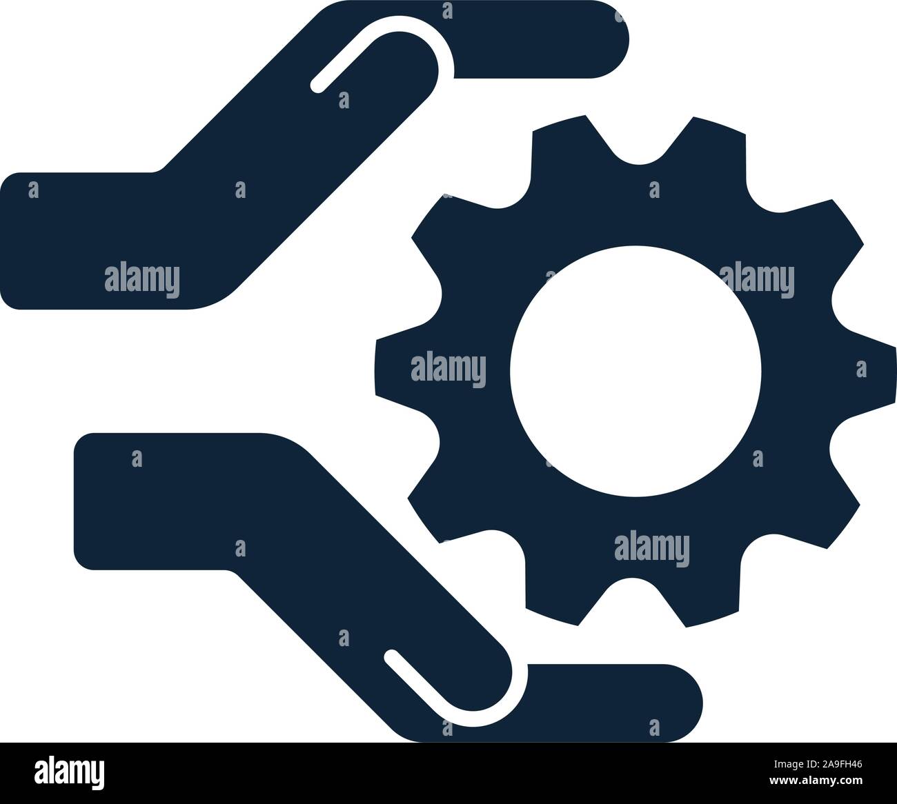 Hands with cog wheel, gear icon. Technical support, technical service ...