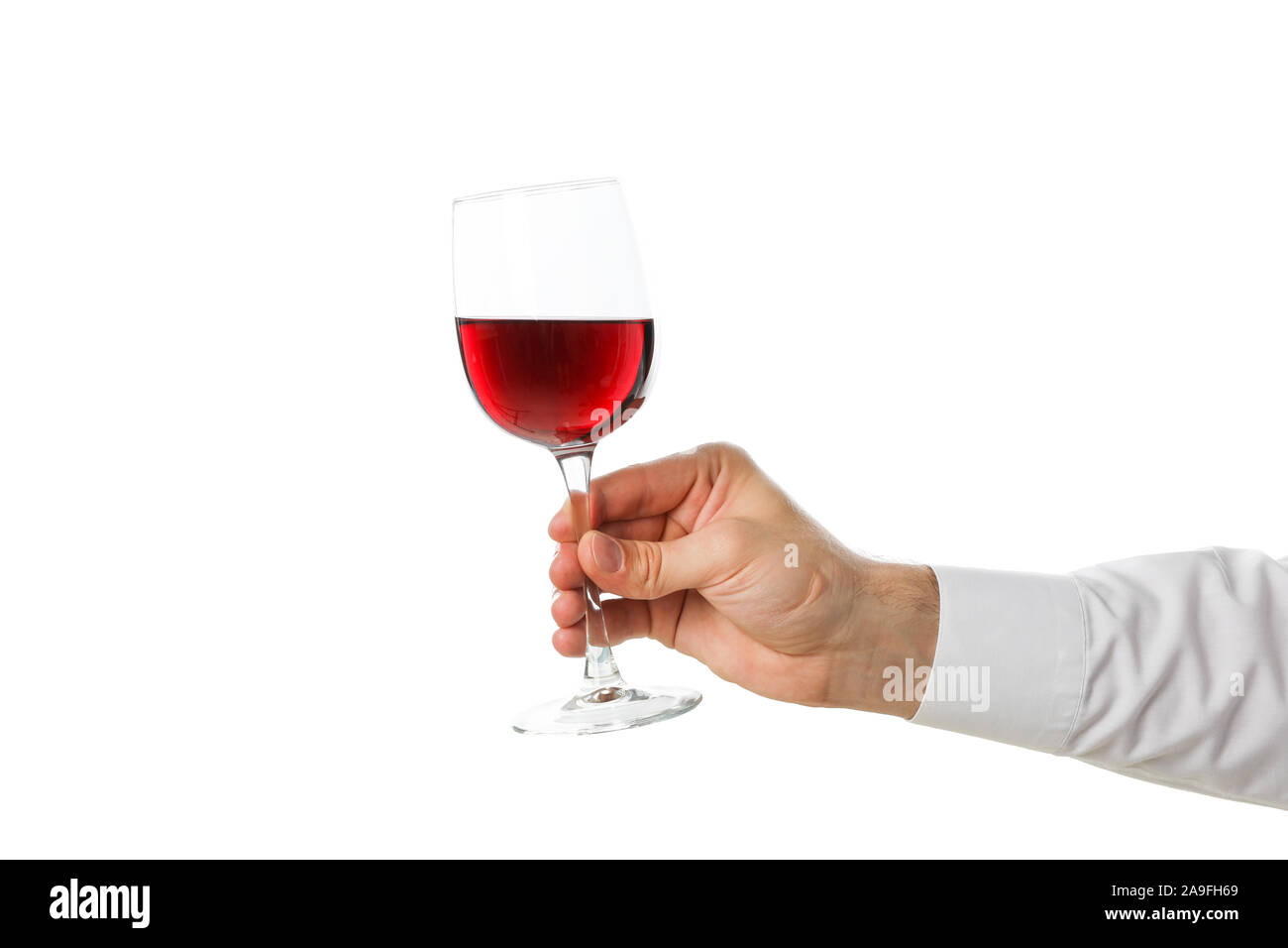 Male hand hold glass with wine, isolated on white background Stock ...