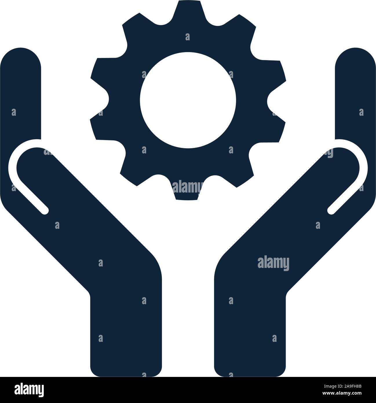 Hands with cog wheel, gear icon. Technical support, technical service ...