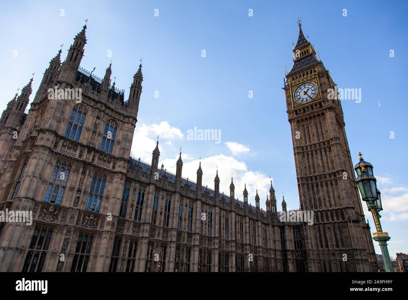 The historic clock tower of Big Ben at the Houses of Parliament, London ...