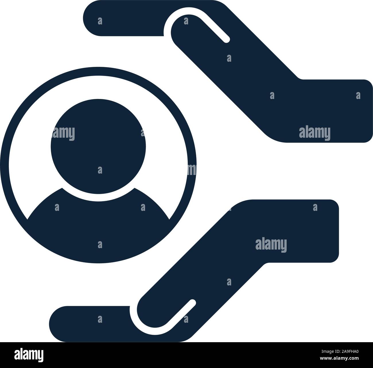 Customer care icon. Hands with customer inside. User technical support ...