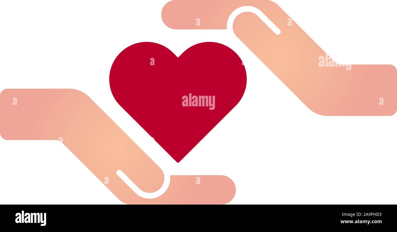 Hands and palms with heart shapes. Health care, love, attention symbol ...