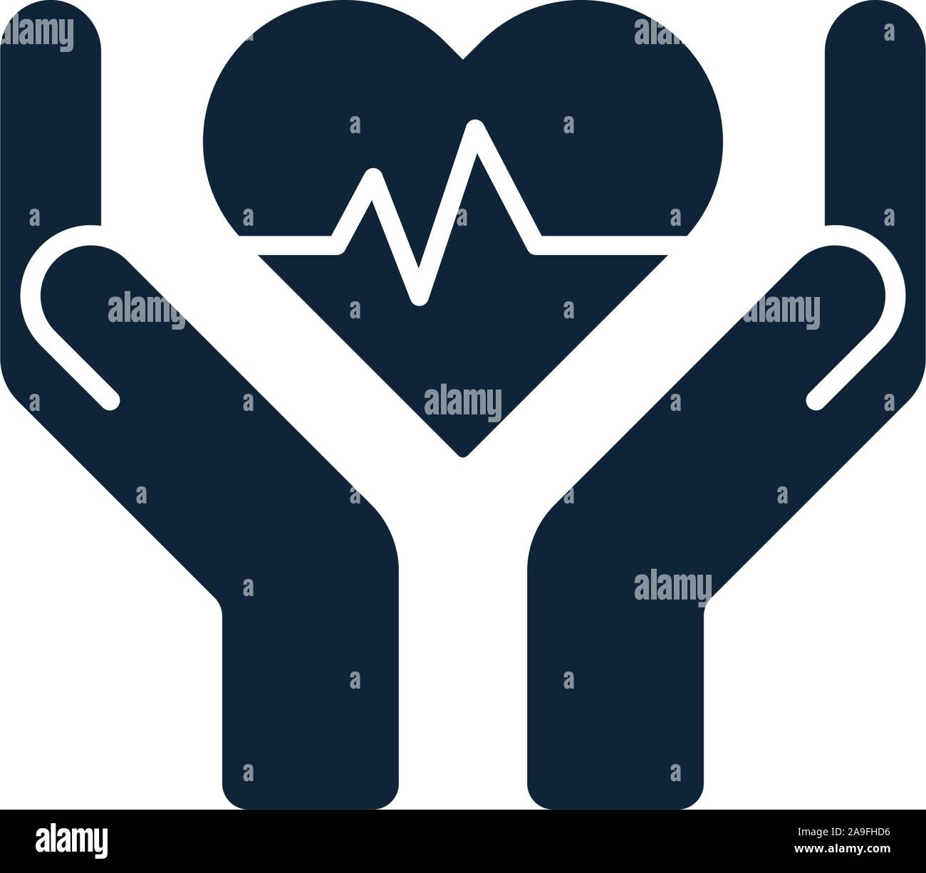Hands and palms and heartbeat, pulse inside heart shapes. Health care ...