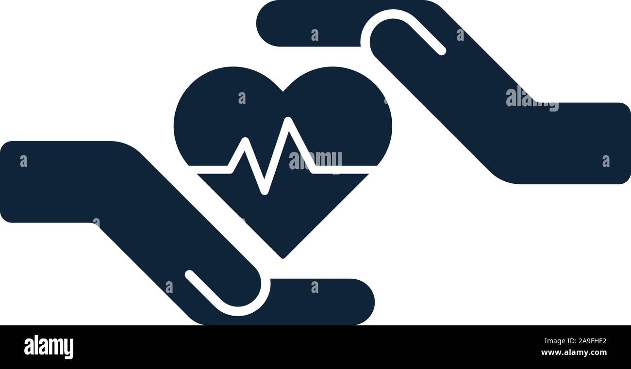 Hands and palms and heartbeat, pulse inside heart shapes. Health care ...