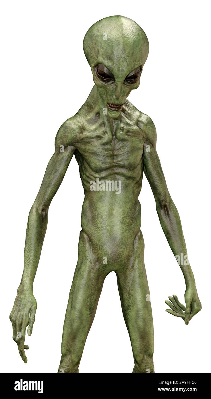3D rendering of a green alien isolated on white background Stock Photo ...