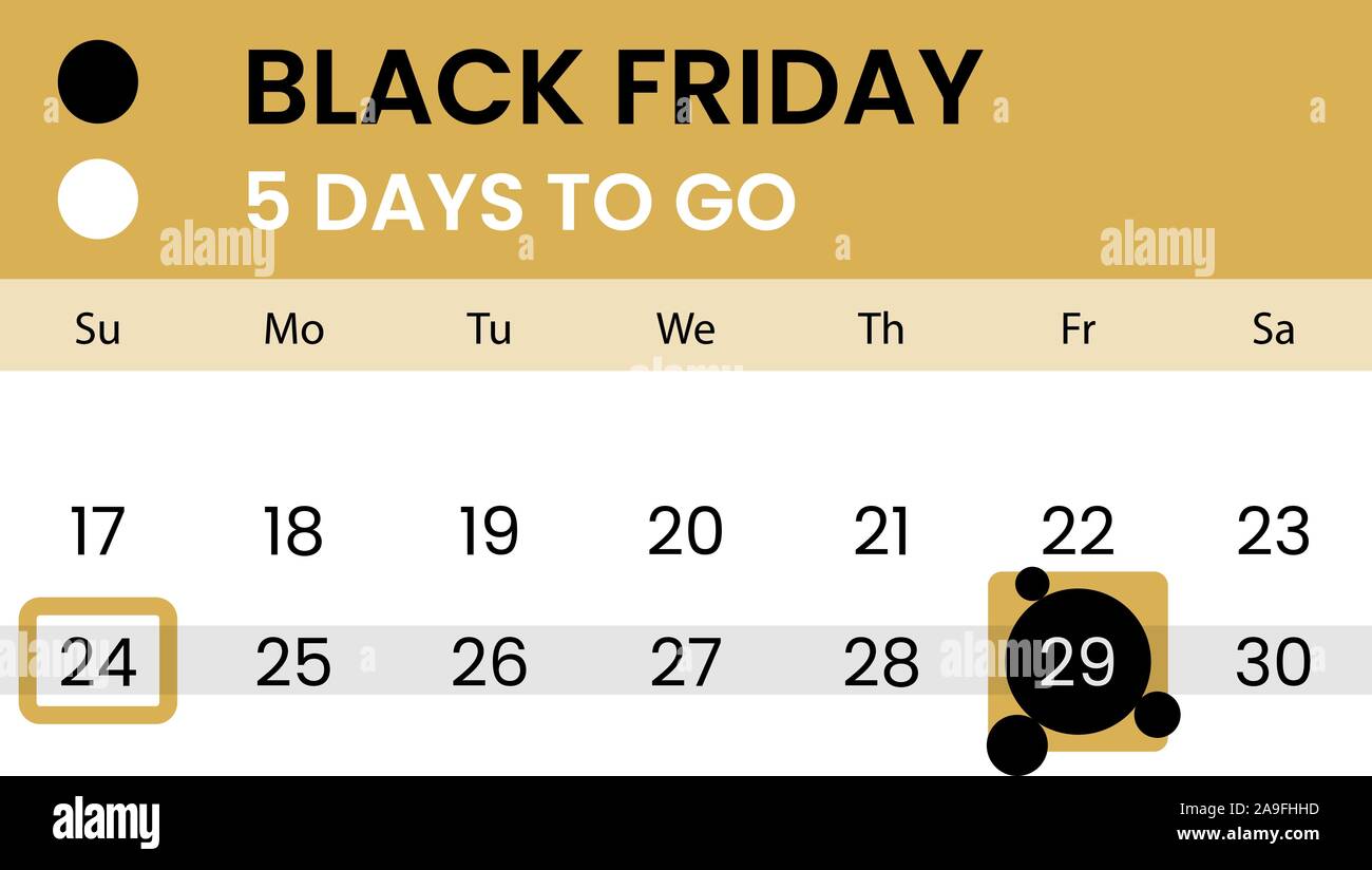 Black friday banner as calendar with countdown - 5 days to go. Waiting ...