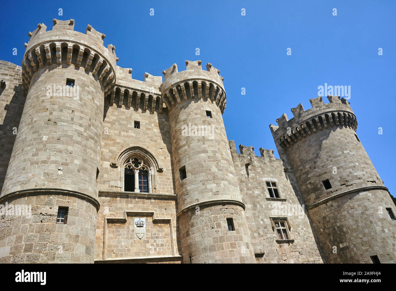 Historic towers and battlements of the Order of the Knights Castle in ...