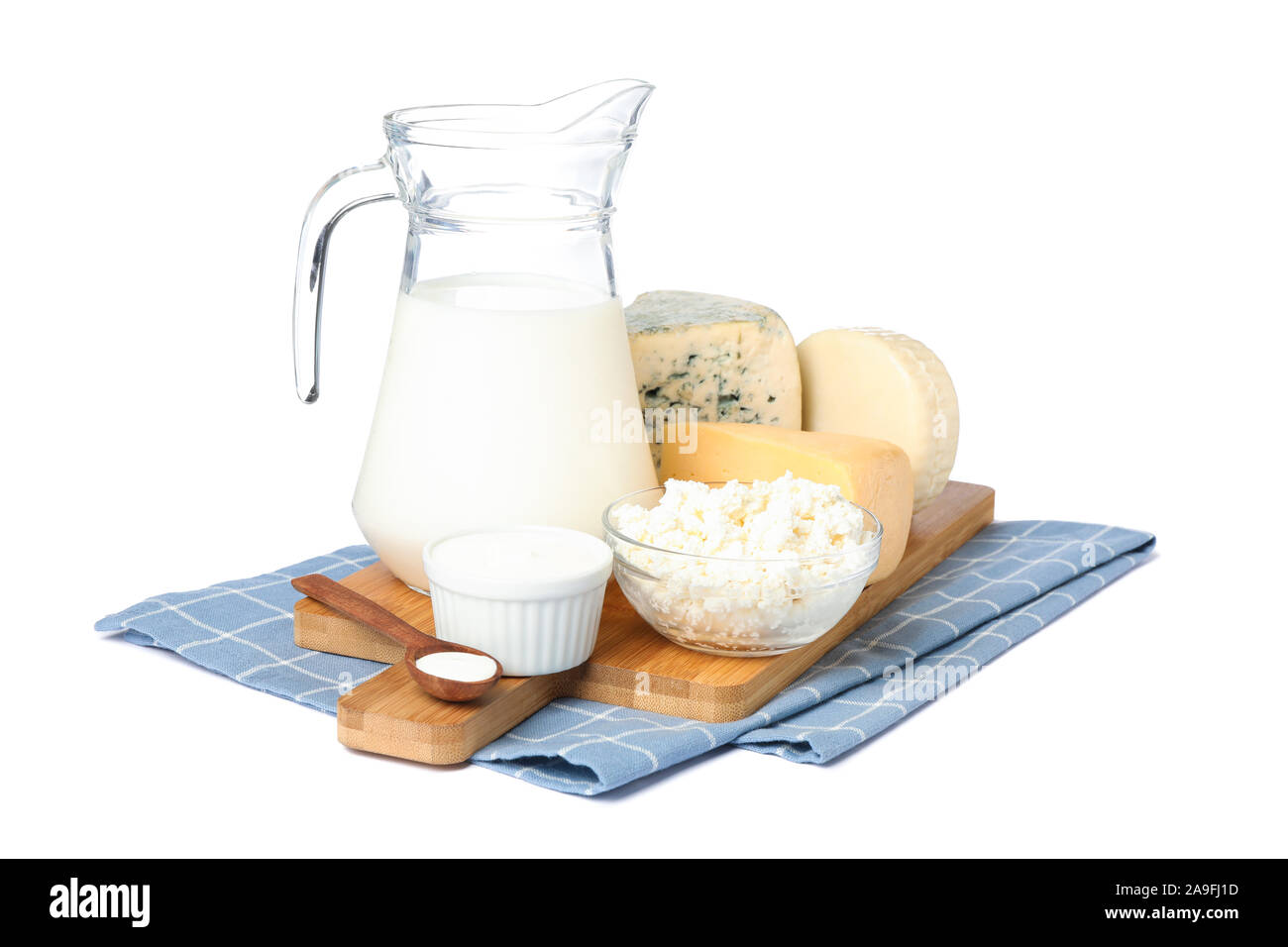 Fresh dairy products isolated on white background Stock Photo - Alamy