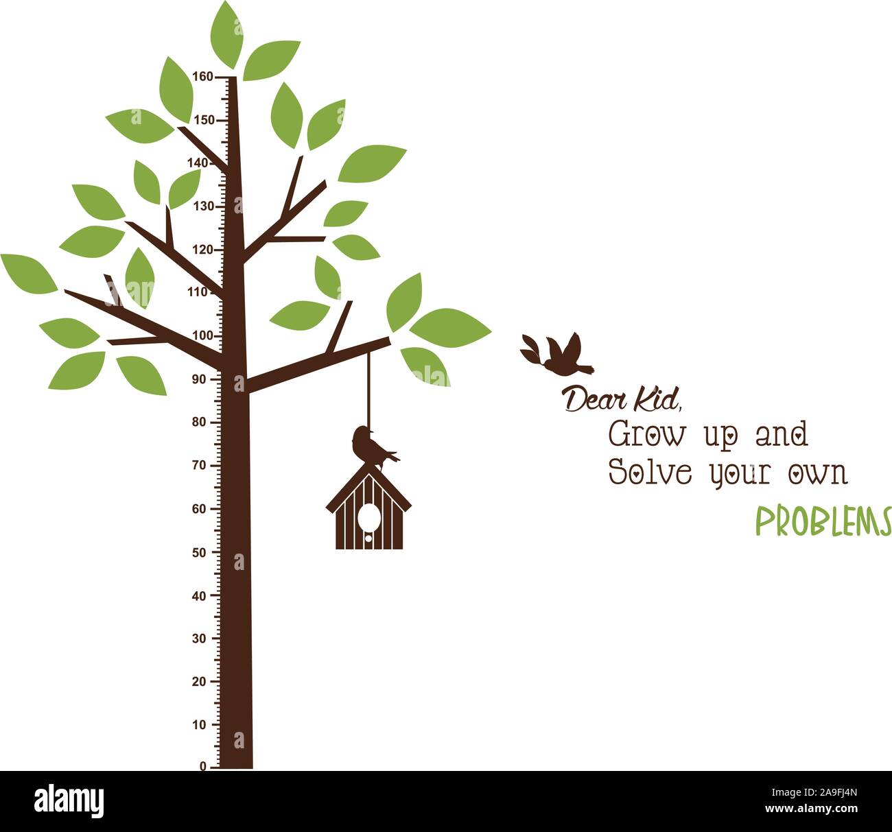 Kids height ruler with a tree and birds for wall decals, wall stickers ...