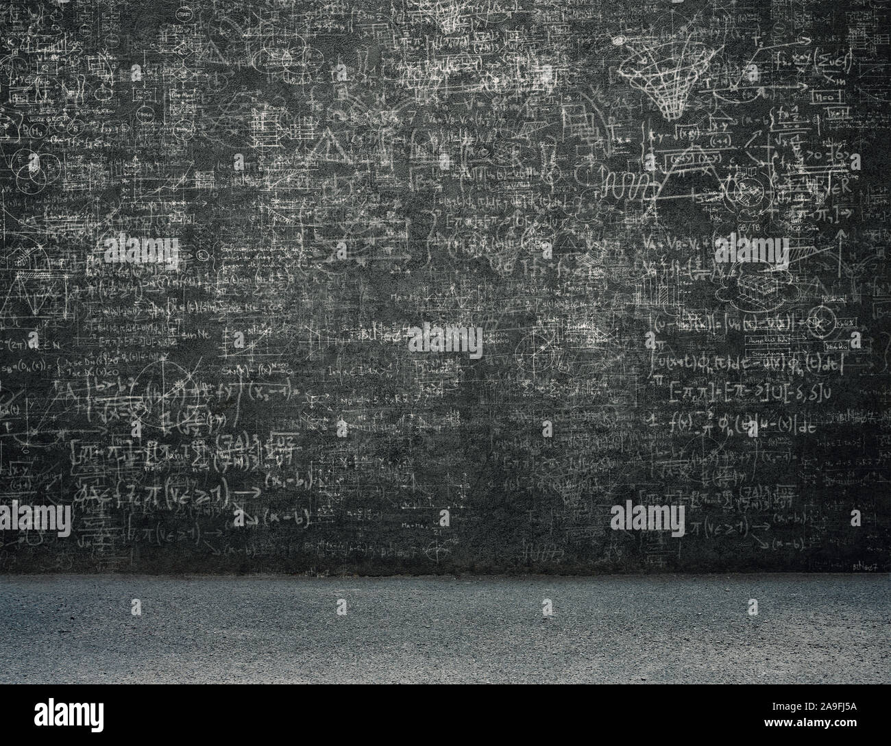 Intricate science and physics sketches on a wall: creativity, ideas and ...