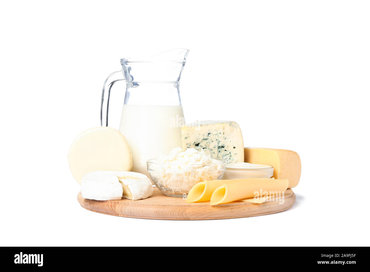 Different types of cheese and milk isolated on white background Stock ...