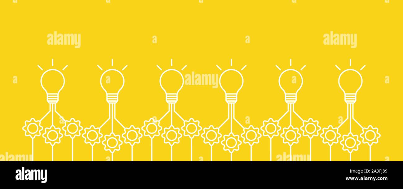 Gear cogs and lamp bulbs demonstrate business process. Lamps and ...