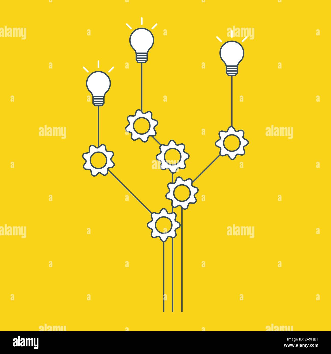 Gear cogs and lamp bulbs demonstrate business process. Lamps and cogwheels template for ...