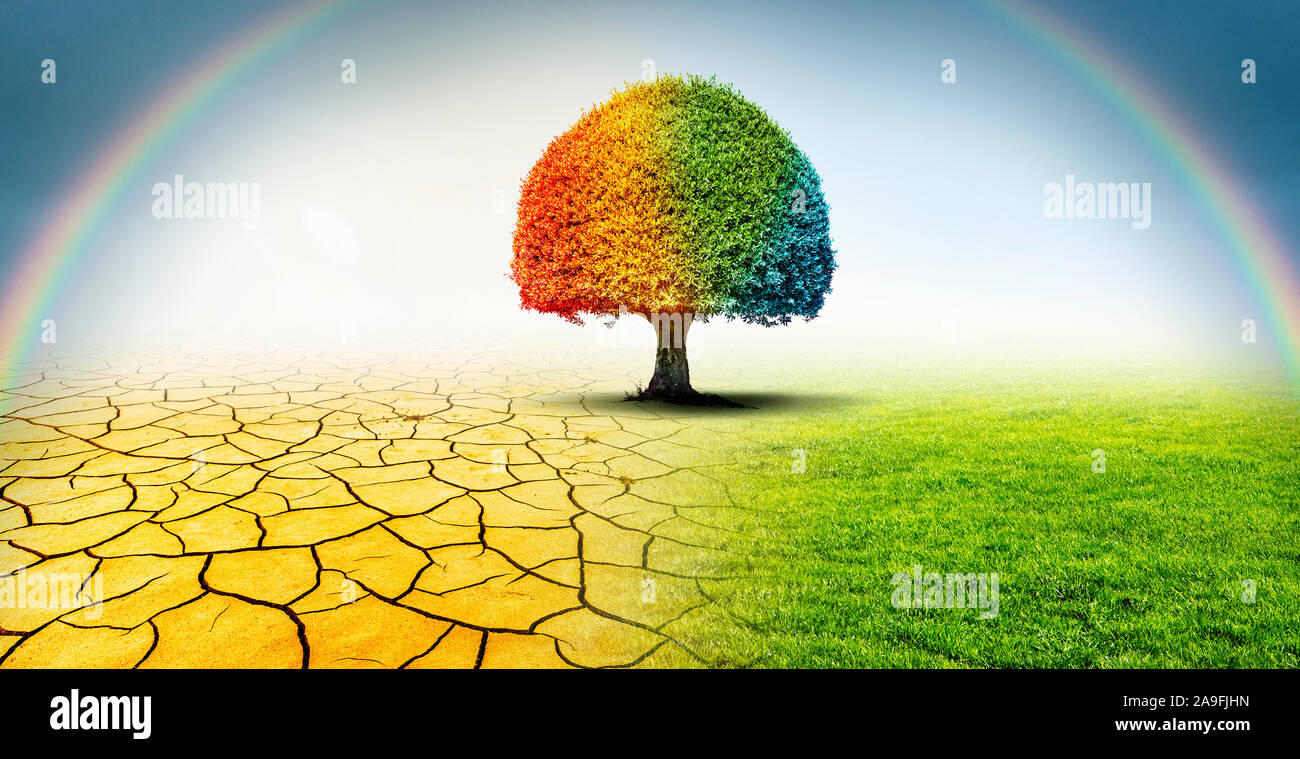 Colorful tree in a landscape on the subject of climate change Stock ...