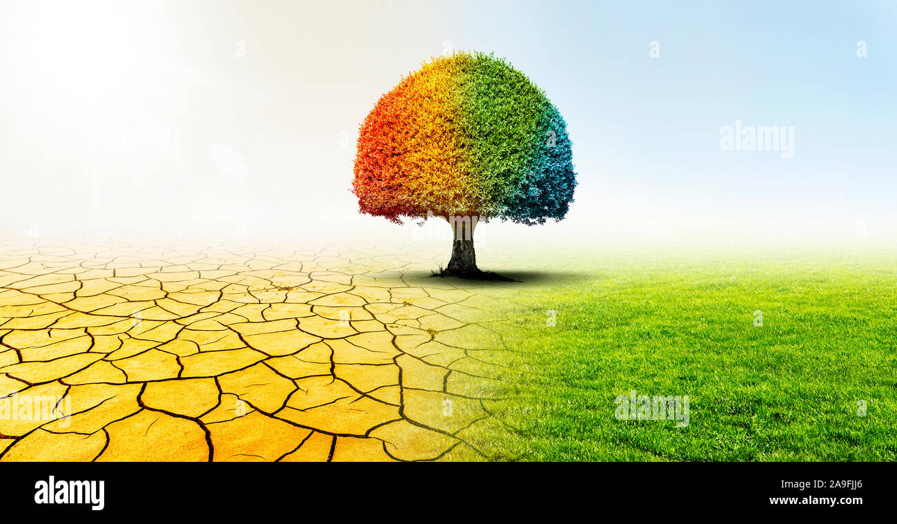 Colorful tree in a landscape on the subject of climate change Stock ...