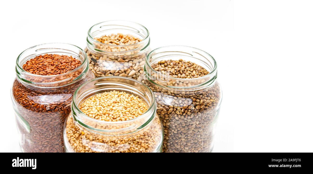 Seeds and seeds in glass on white background Stock Photo - Alamy