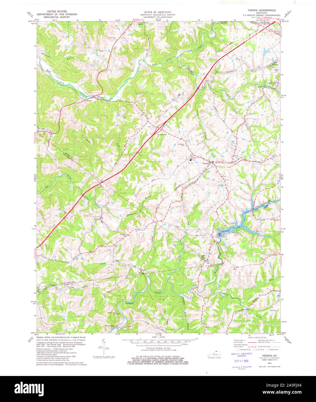 USGS TOPO Map Kentucky KY Verona 709920 1981 24000 Stock Photo - Alamy