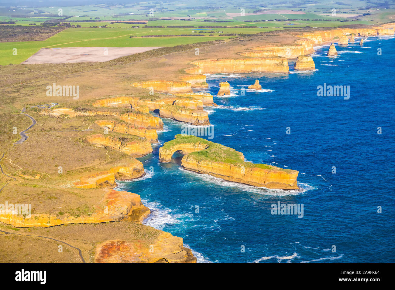 An aerial panoramic view of Muttonbird Island and the Twelve Apostles ...