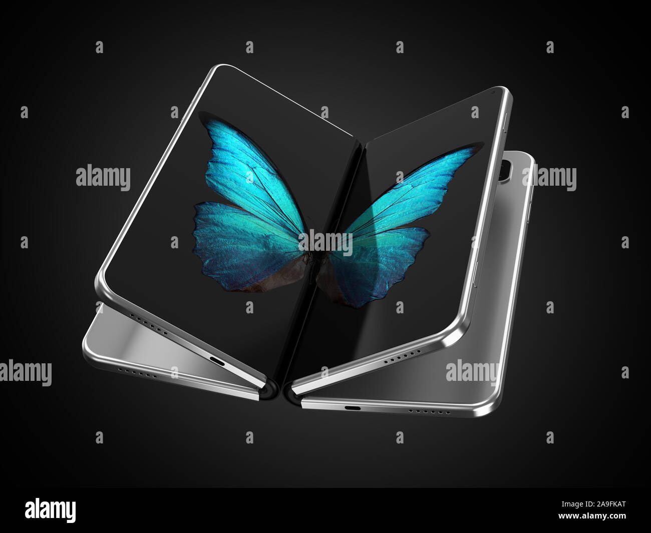 Concept of two foldable smartphone folded and placed next to each other ...