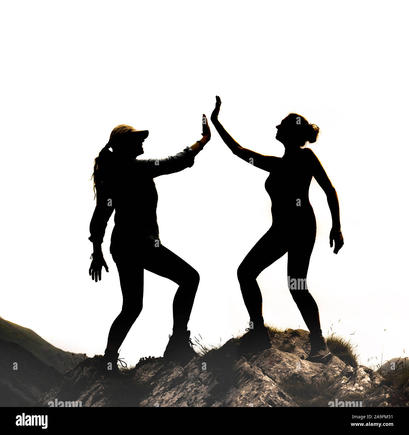 Female silhouettes in victory pose while flattening Stock Photo - Alamy