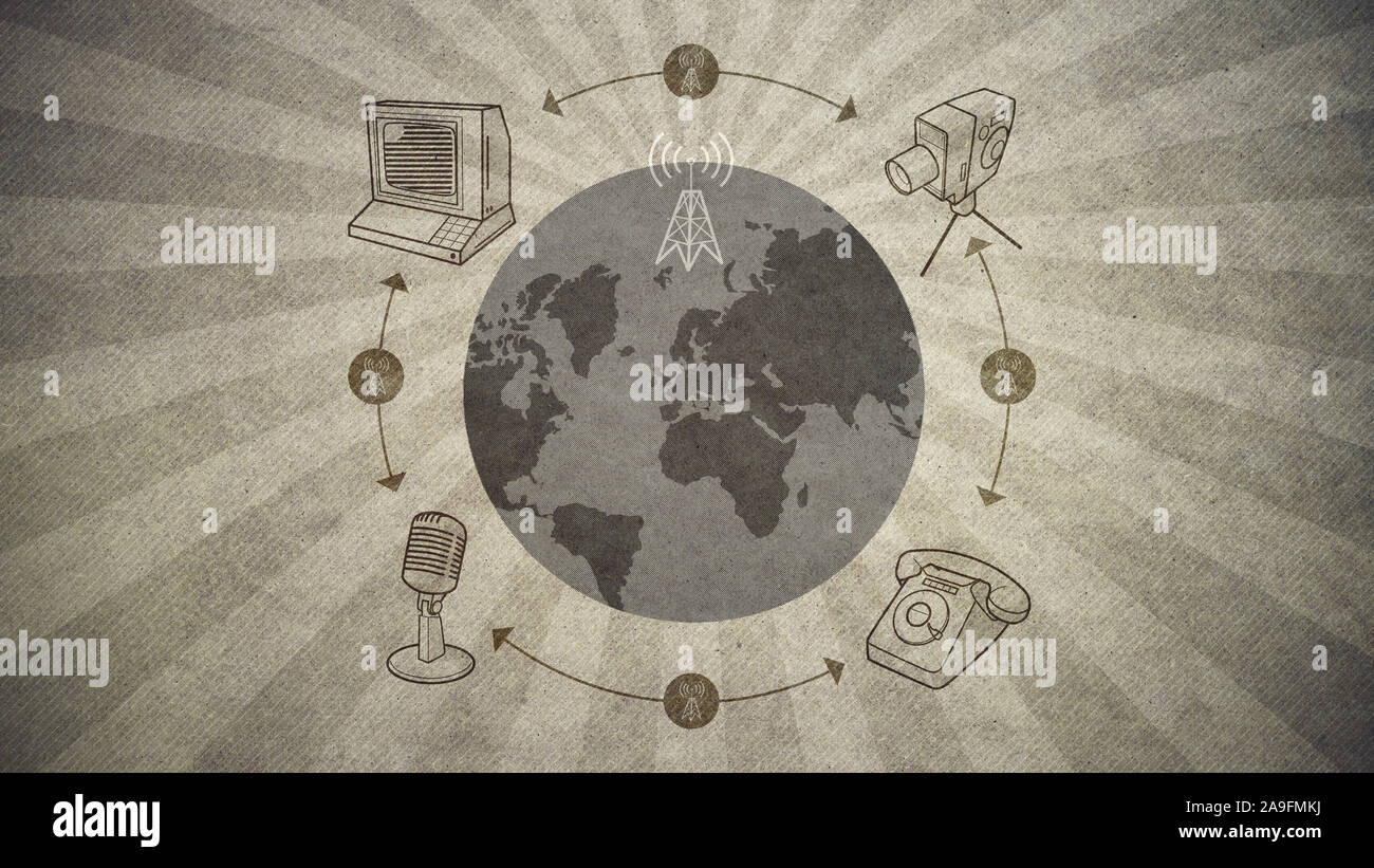 Old school telecommunications, technology and broadcasting background ...