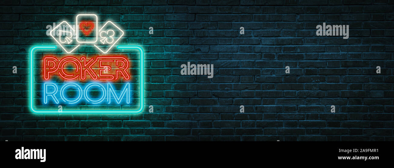 Poker room neon vintage sign with ace cards Stock Photo - Alamy
