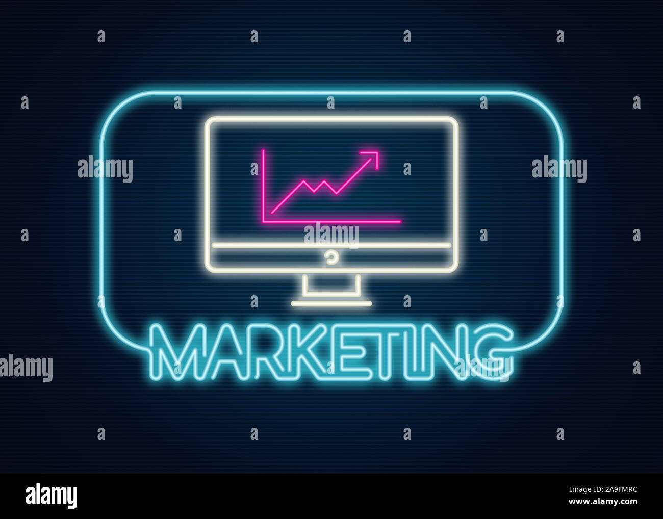 Marketing retro neon sign with computer and chart icon Stock Photo - Alamy