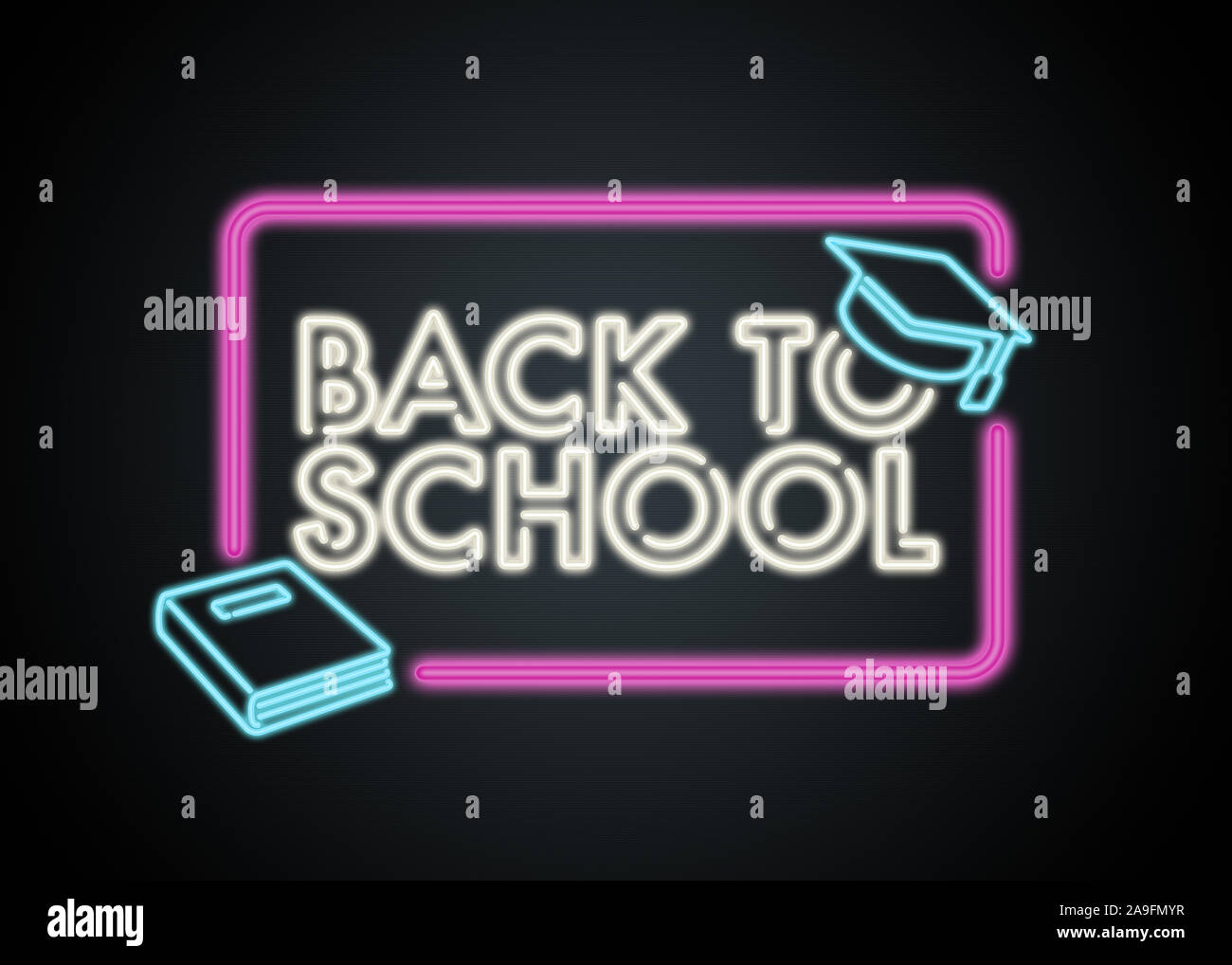 Back to school retro neon sign with academic hat and book icon Stock ...