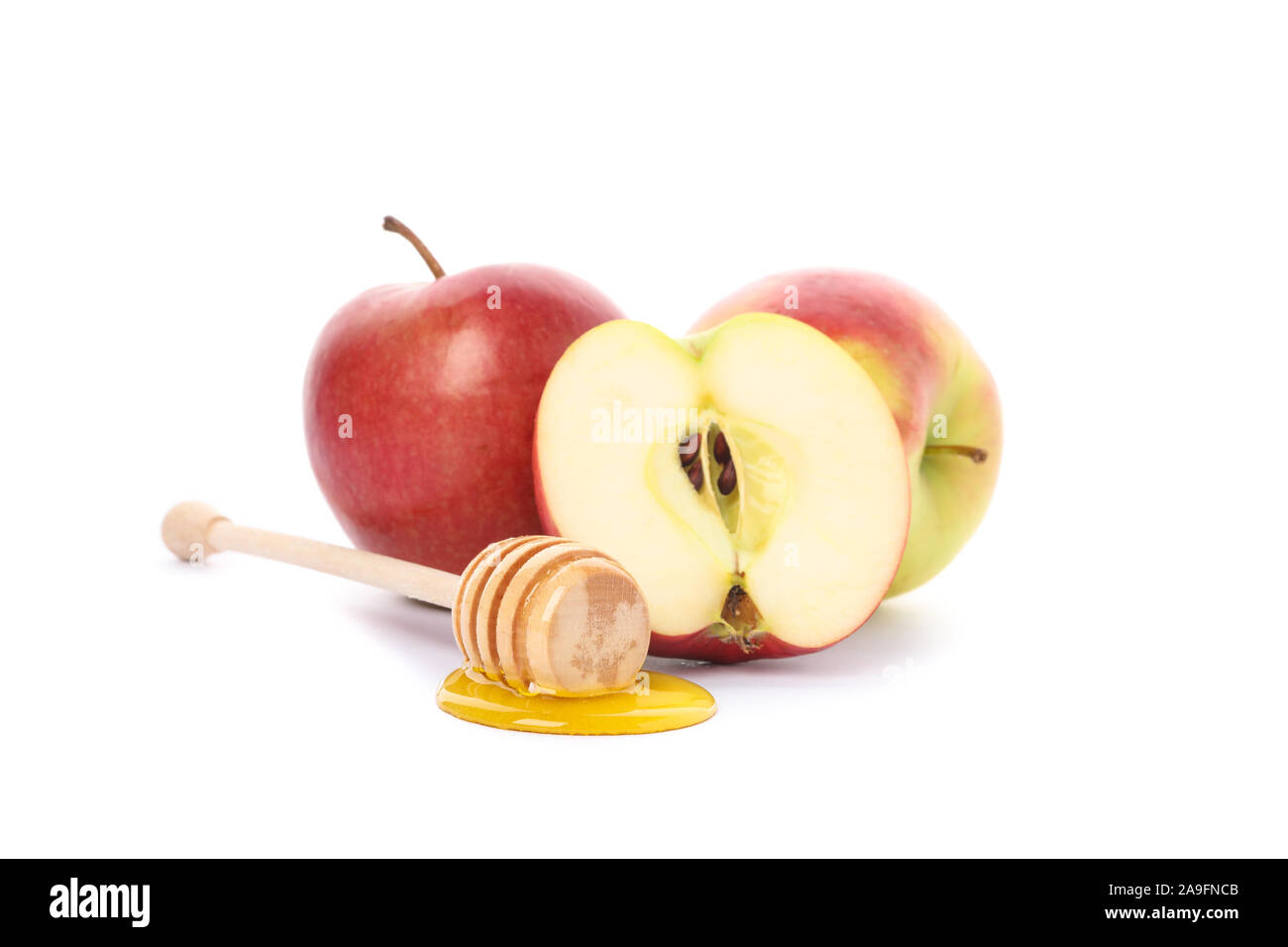 Apples and dipper with honey isolated on white background Stock Photo ...