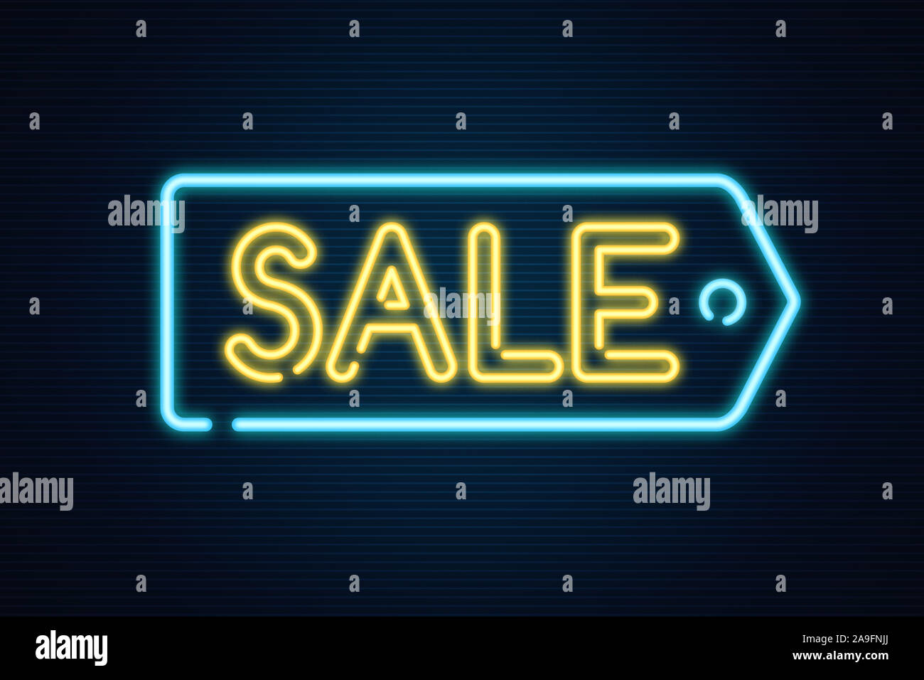 Sale shop neon sign with tag, shopping and offers concept Stock Photo ...